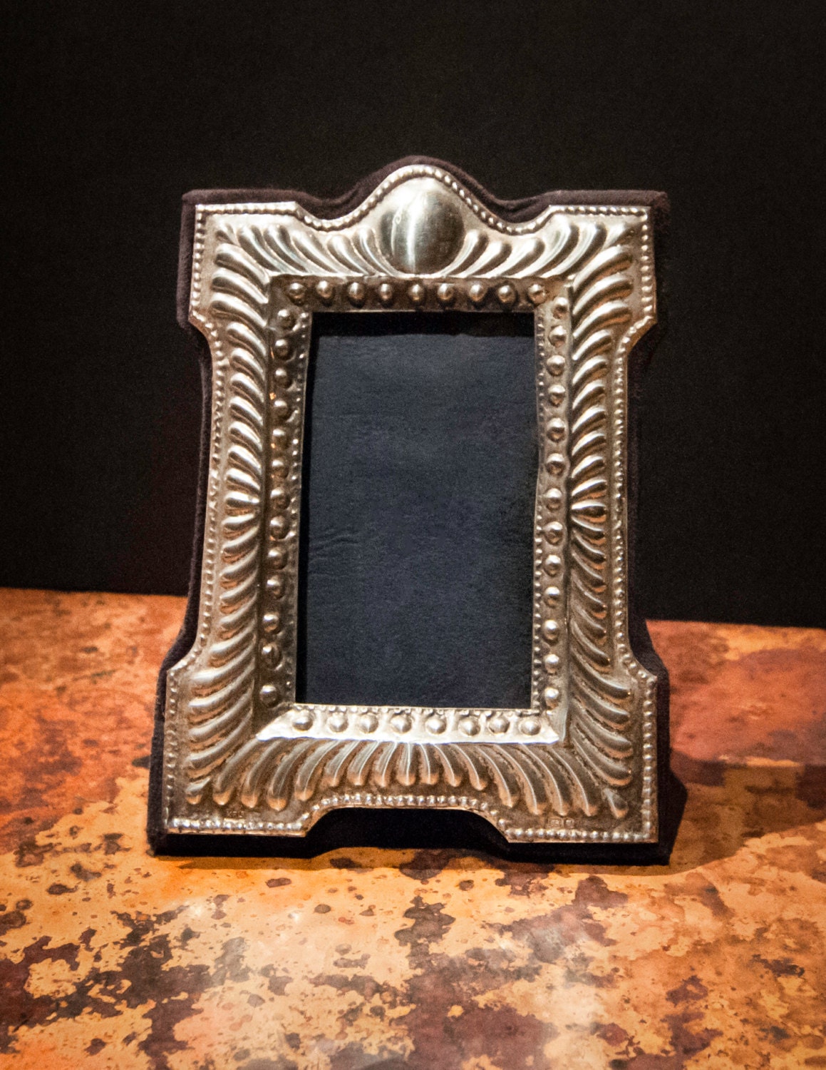 Fine English Small Vintage Sterling Silver Repousse Photo Frame