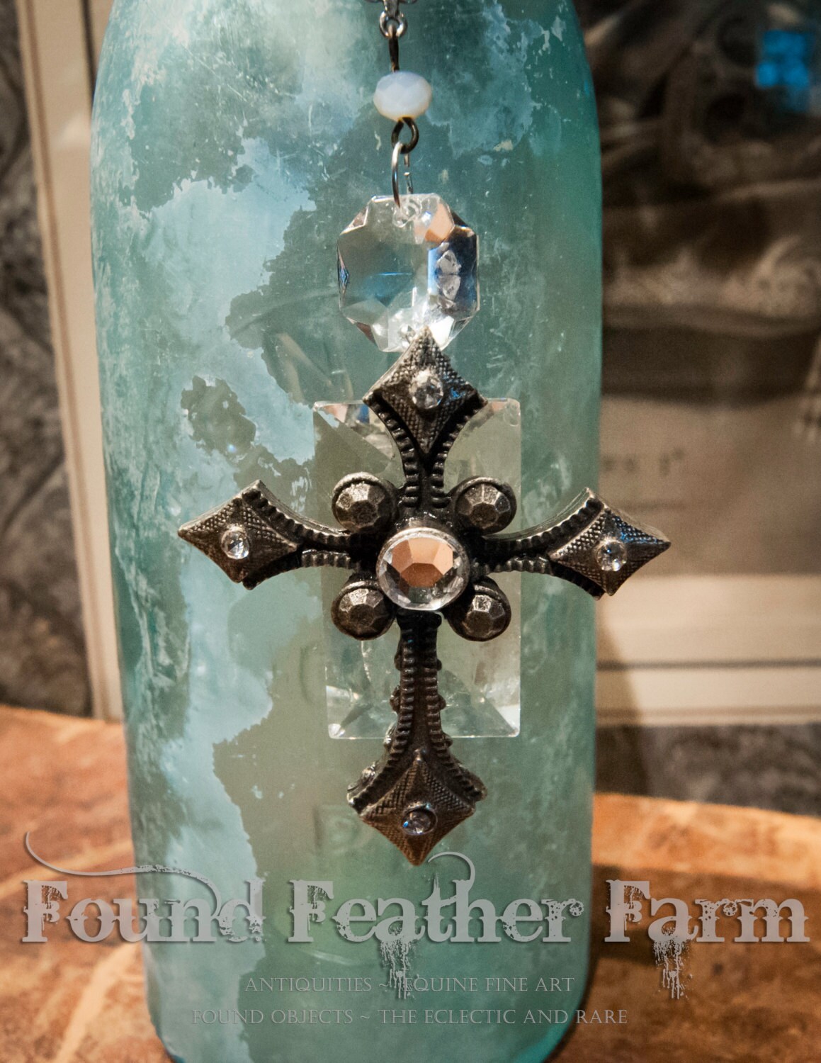 Relic Series Handmade Glass Cross Bottle with a late 1800's Etched and ...