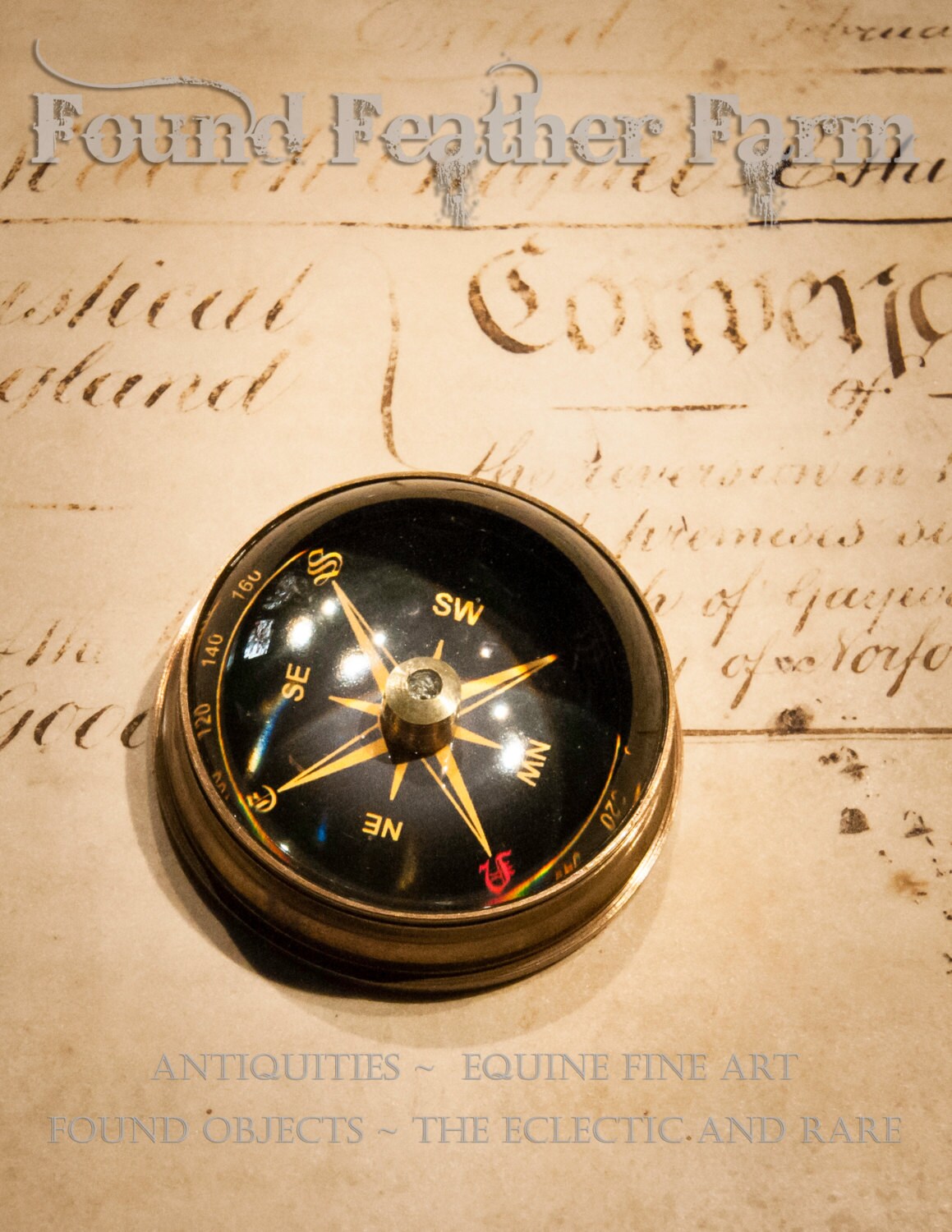 Small Vintage Glass and Antiqued Brass Domed Magifying Compass