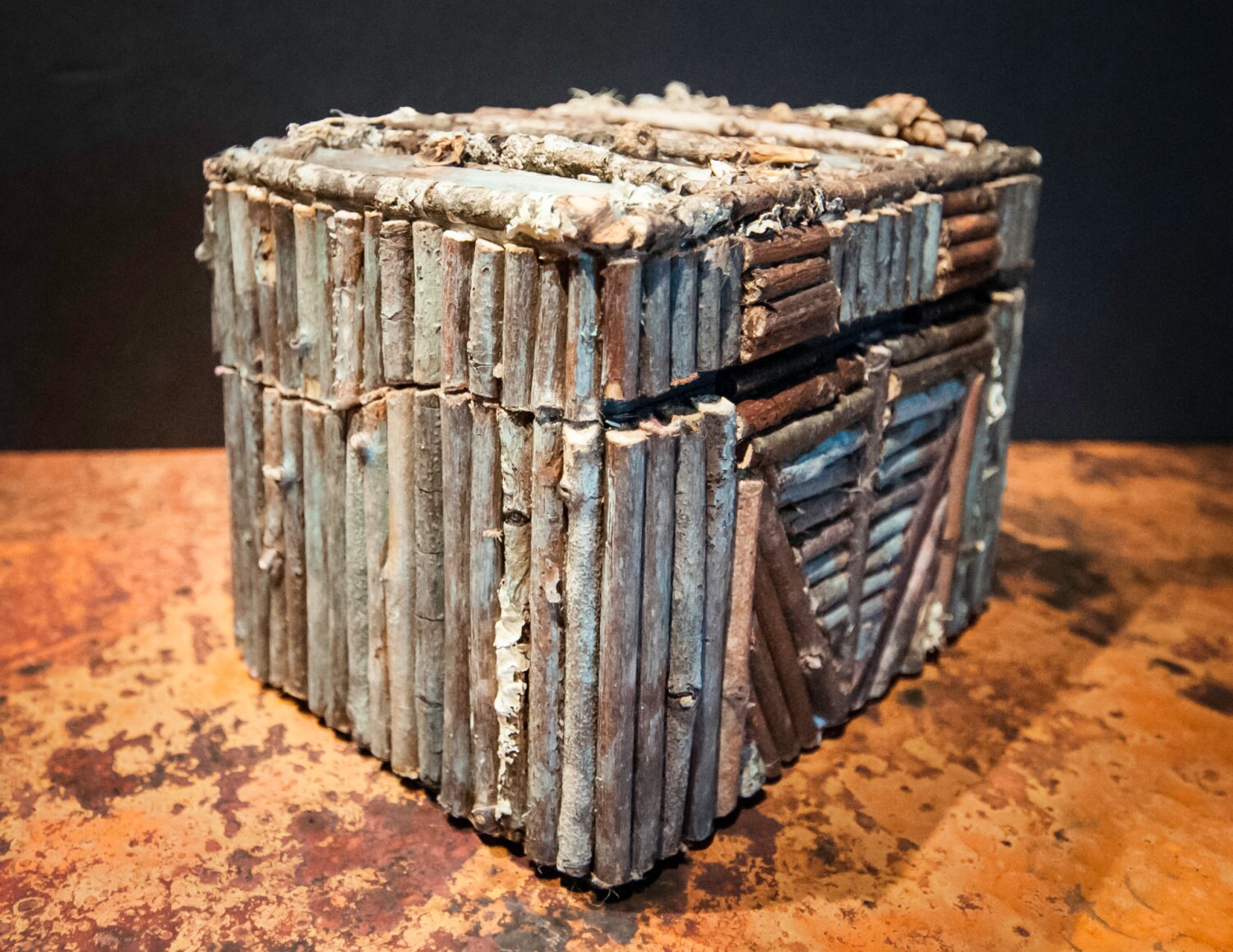 Handmade Rustic Twig Box with Native American Images