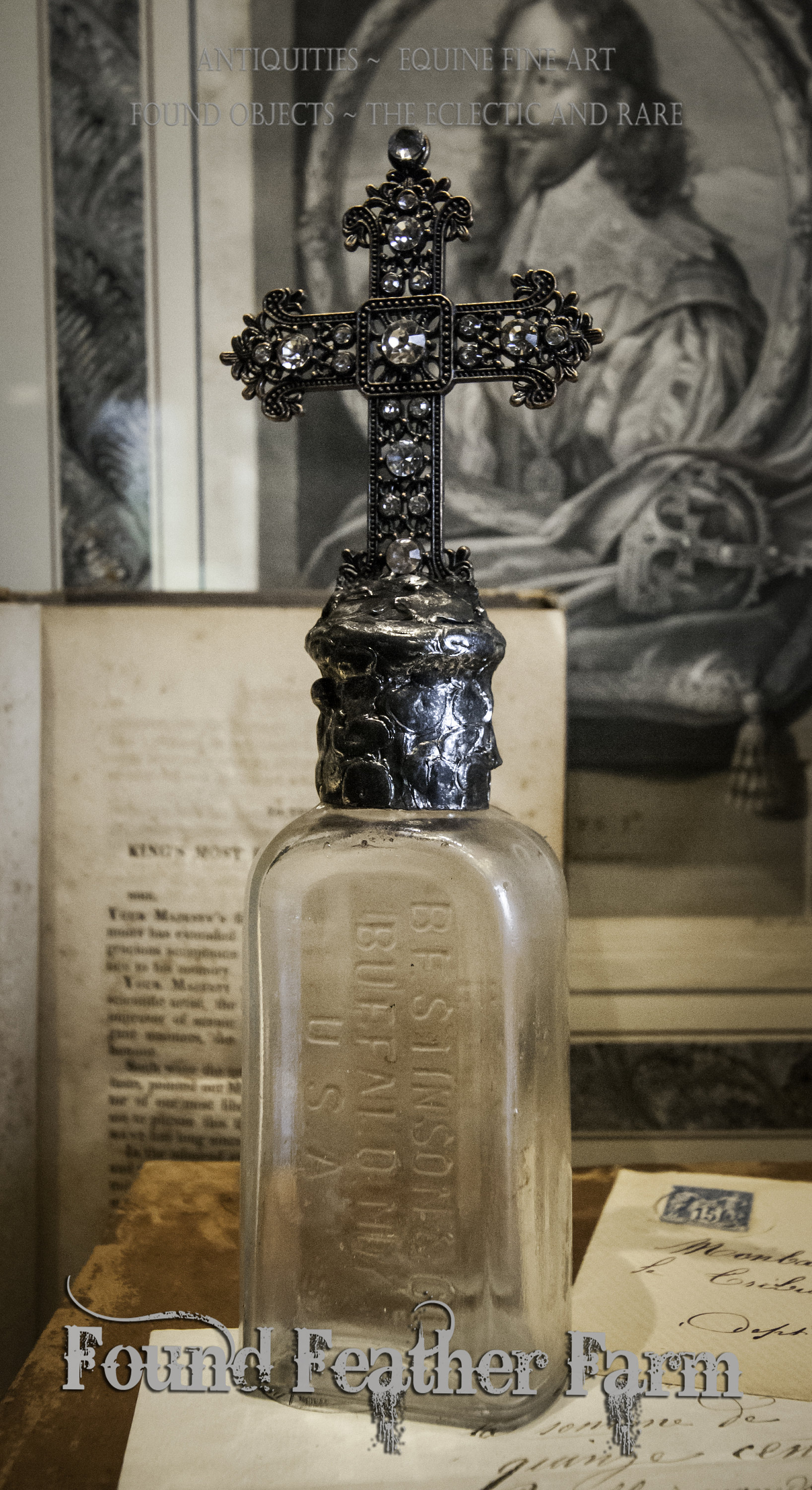 Handmade Antique Glass Cross Bottle ~ Unearthed Artifact Series