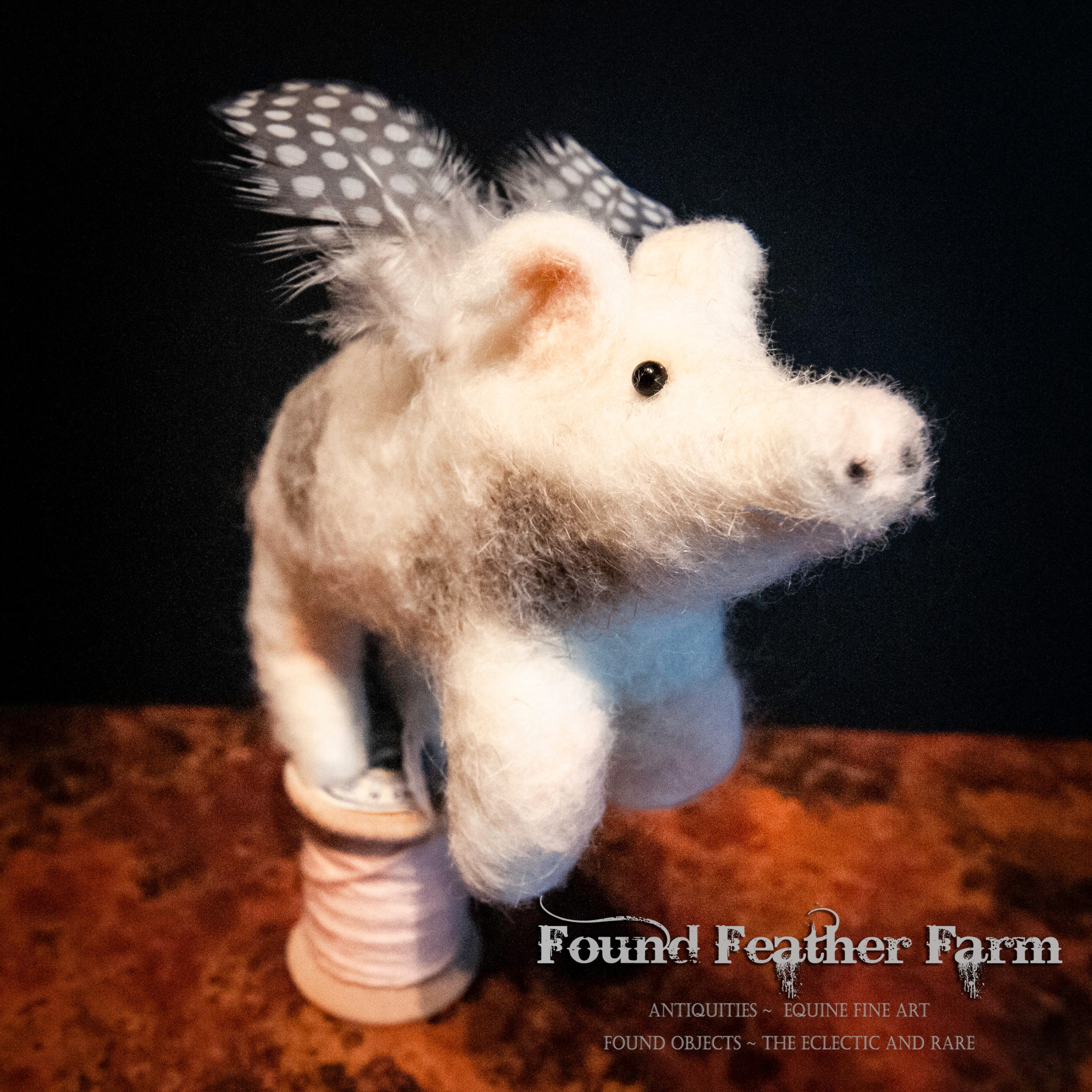 Adorable Handmade Needle Felted Grey and White Spotted Flying Pig on a ...
