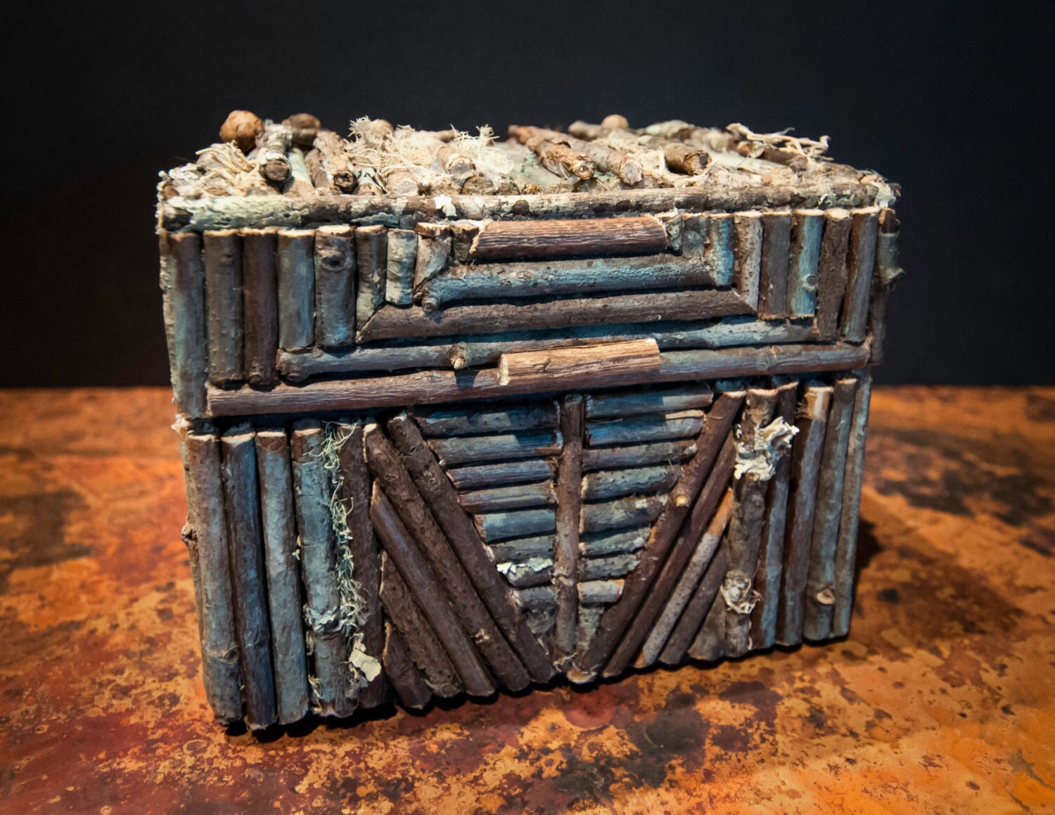 Handmade Rustic Twig Box with Native American Images