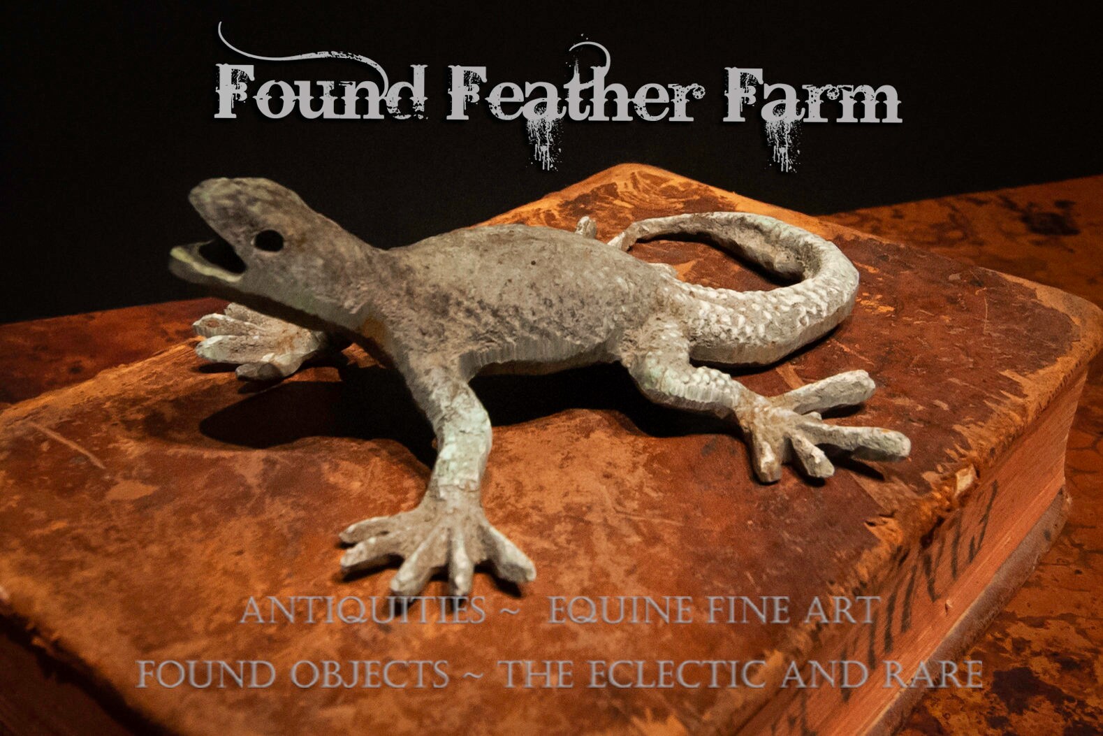 Handmade Solid Bronze Lizard with an Oxidized Green Patina