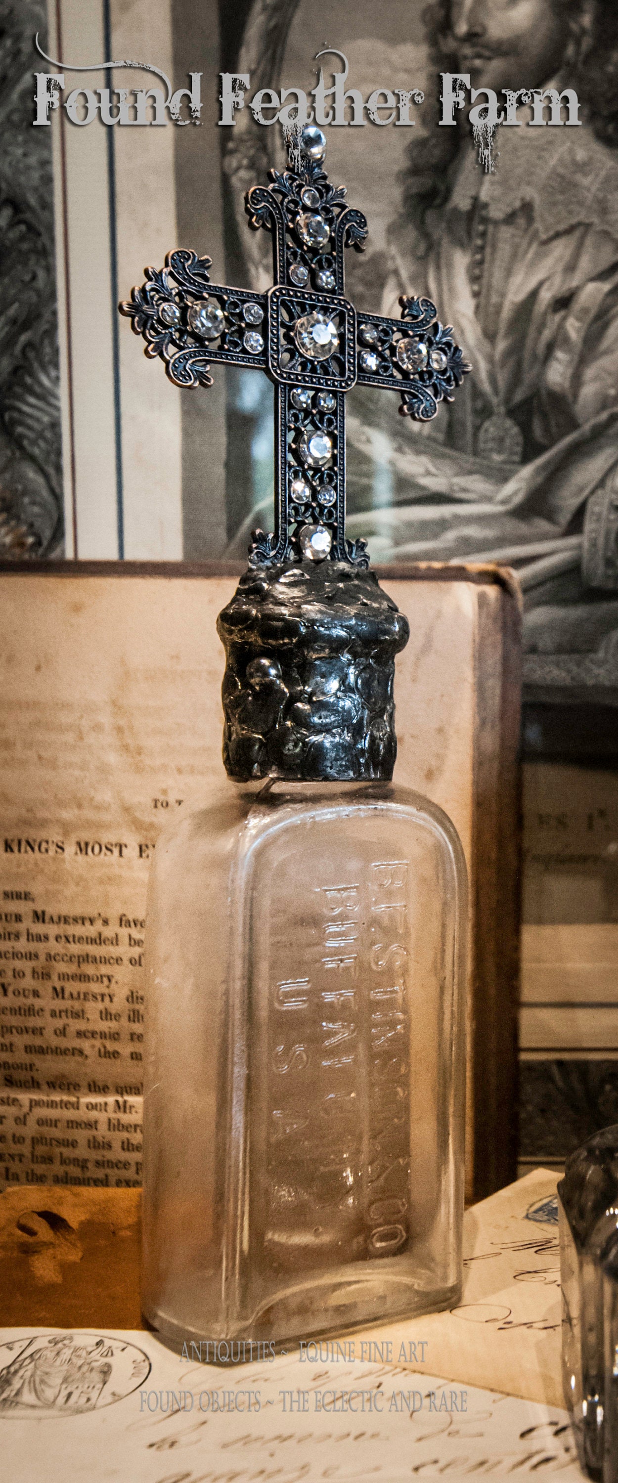 Handmade Antique Glass Cross Bottle ~ Unearthed Artifact Series