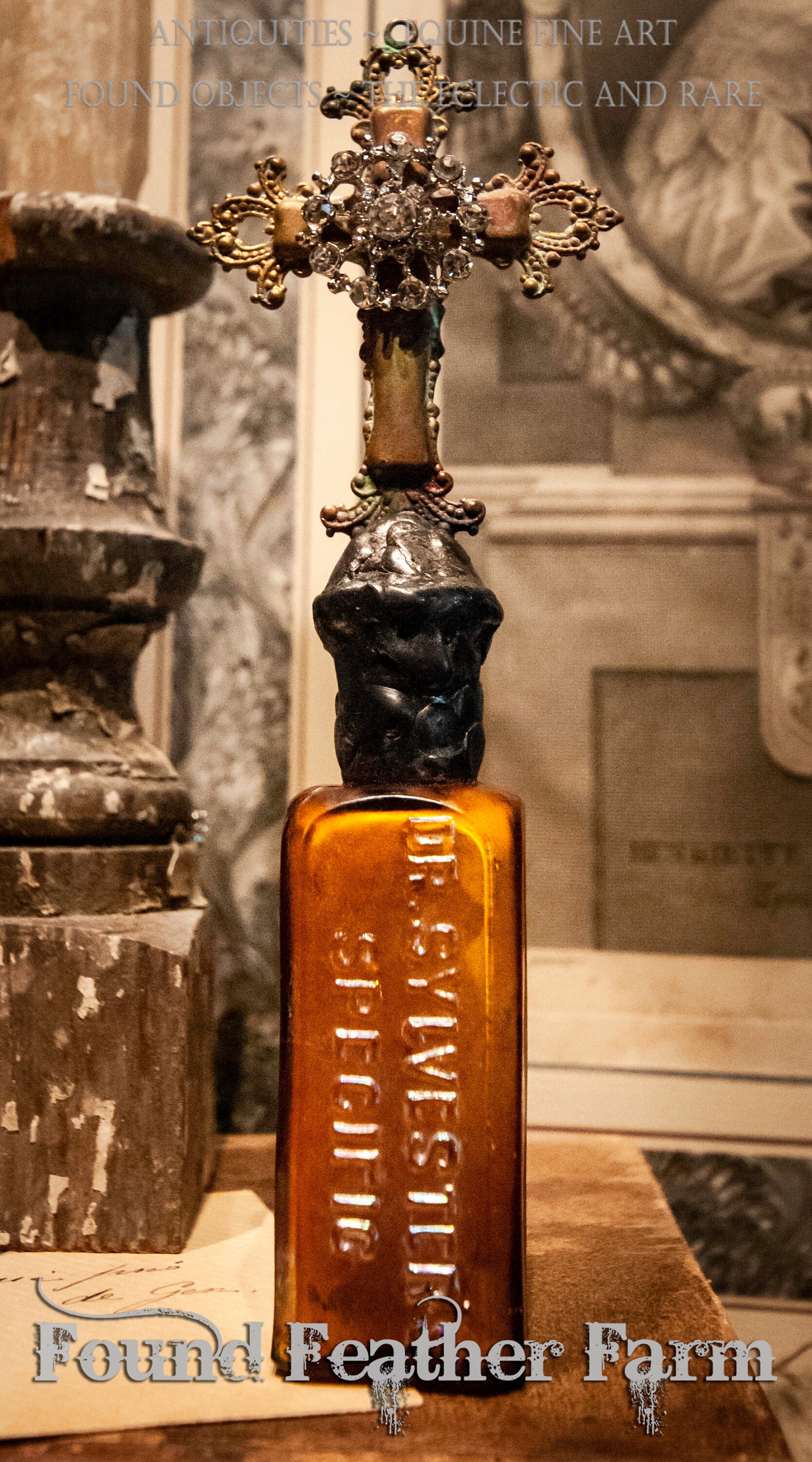 Handmade Glass Cross Bottle with an 1800's era Antique Amber Glass ...