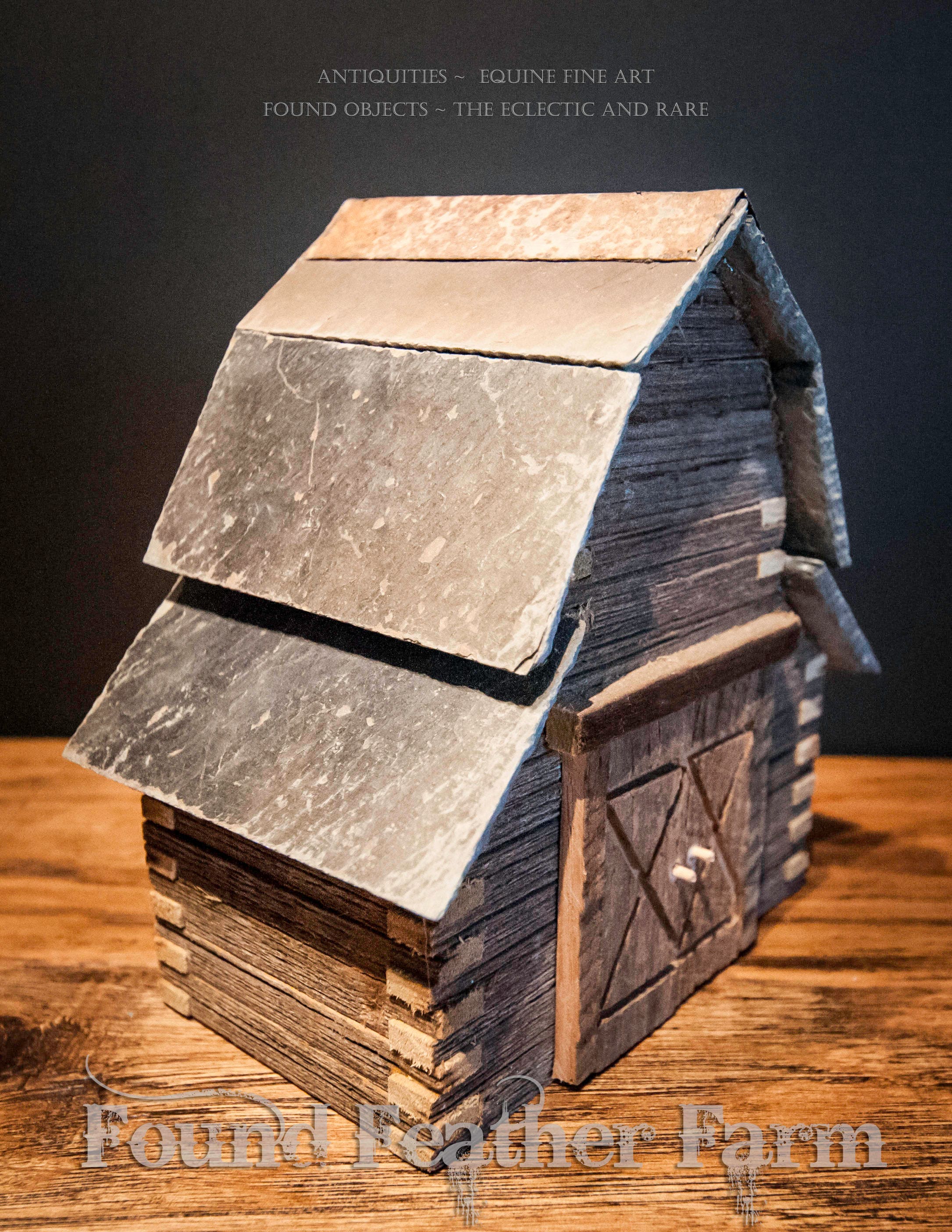 Handmade Miniature Log Barn with Slate Roof