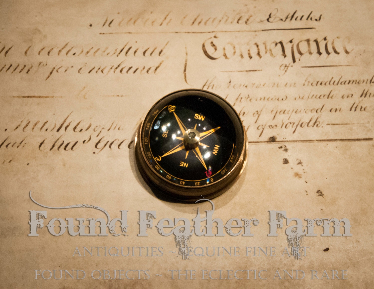 Small Vintage Glass and Antiqued Brass Domed Magifying Compass