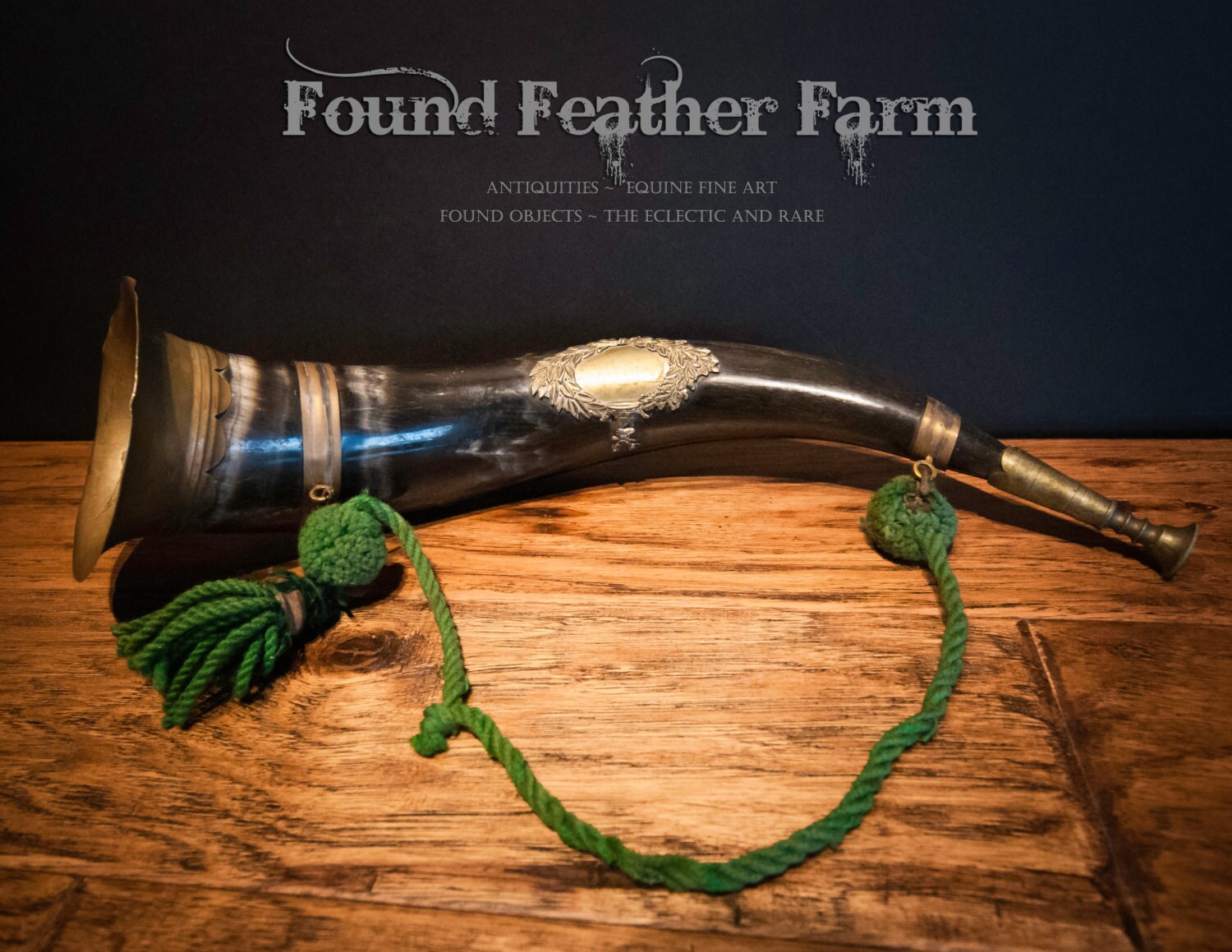 Spectacular Antique British Heraldic Stag Hunting Horn from the Late 1800's