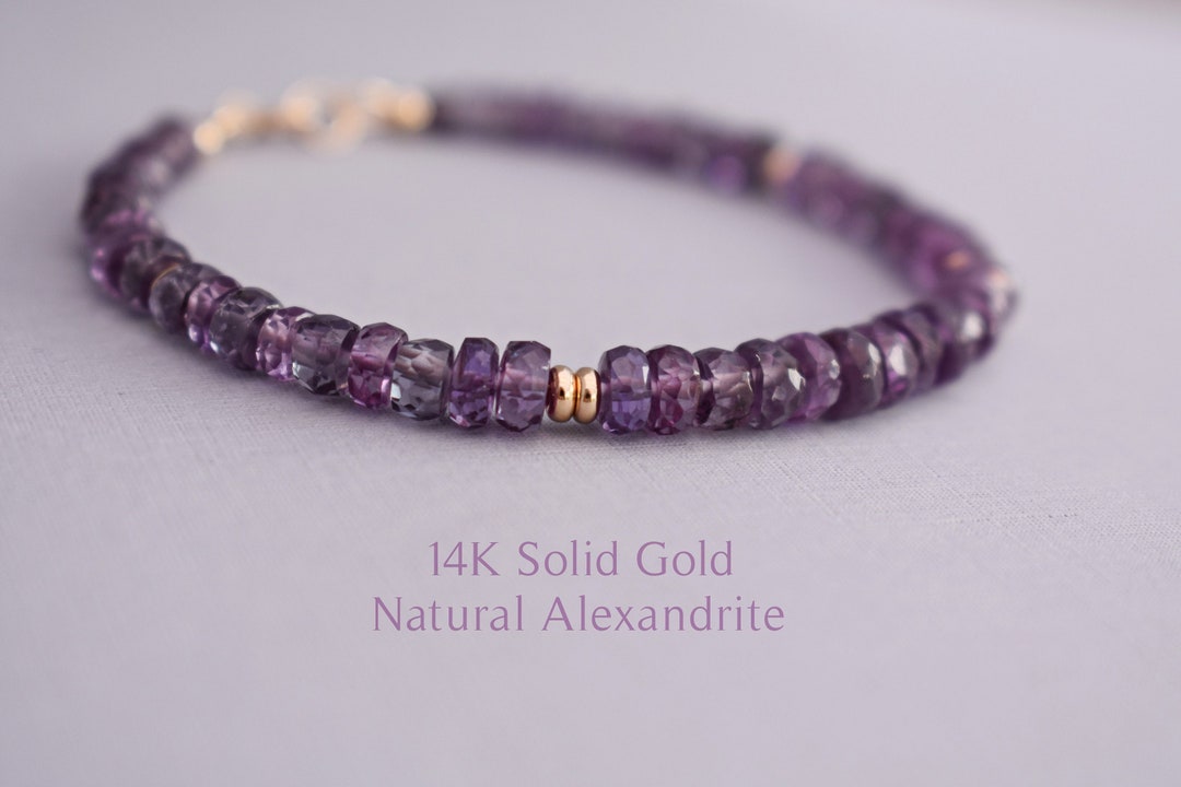 14K Solid Gold Alexandrite Bracelet - Natural Alexandrite Solid Gold ...