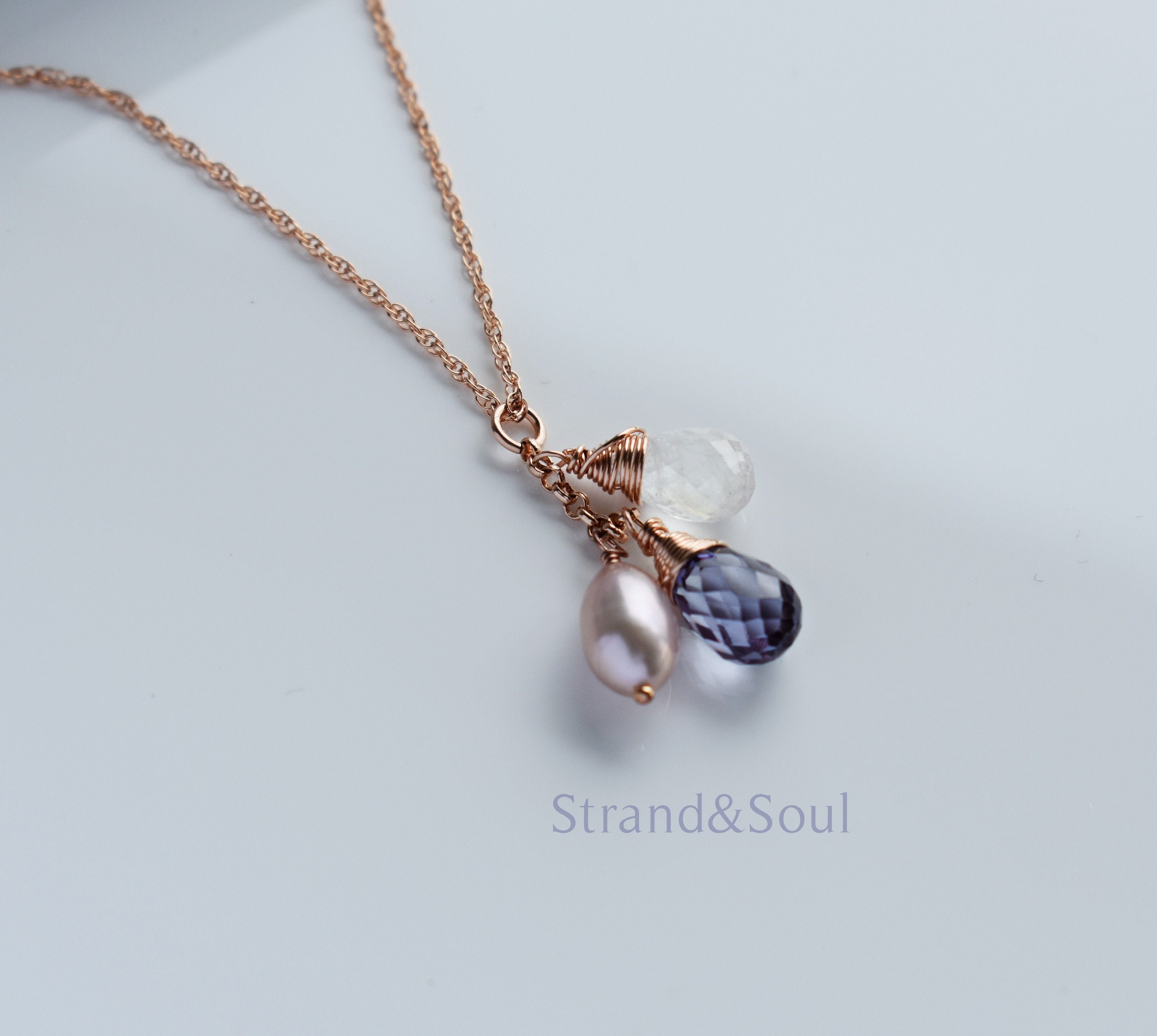 Moonstone Alexandrite Pearl Pendant June Birthstone Necklace Moonstone and Rose Gold Alexandrite and Moonstone Pendant gift for Her Etsy