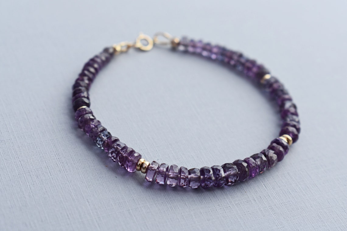 14K Solid Gold Alexandrite Bracelet - Natural Alexandrite Solid Gold ...