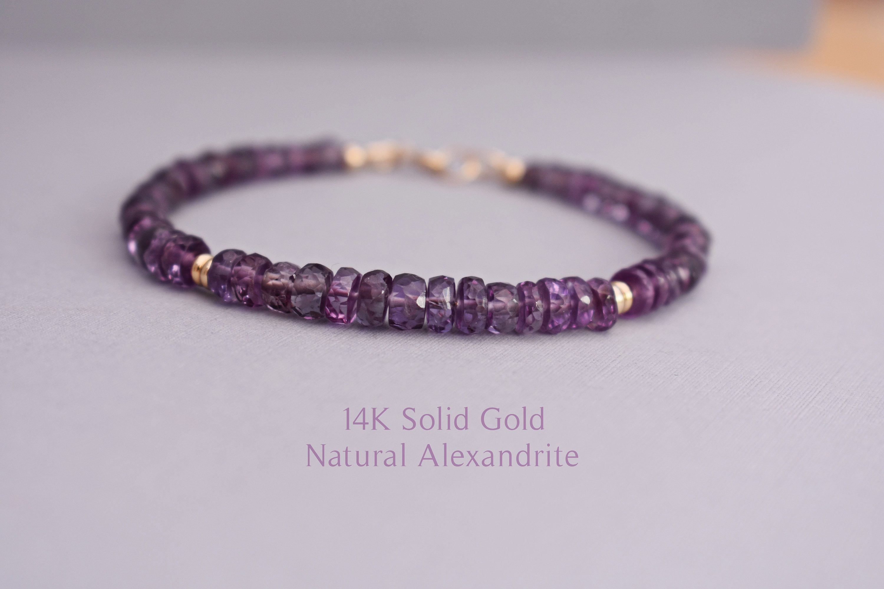 14K Solid Gold Alexandrite Bracelet - Natural Alexandrite Solid Gold ...