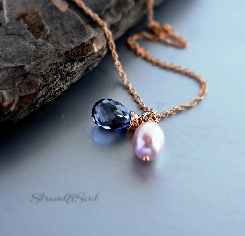 Alexandrite And Freshwater Pearl Necklace Rose Gold Fill Rope Etsy