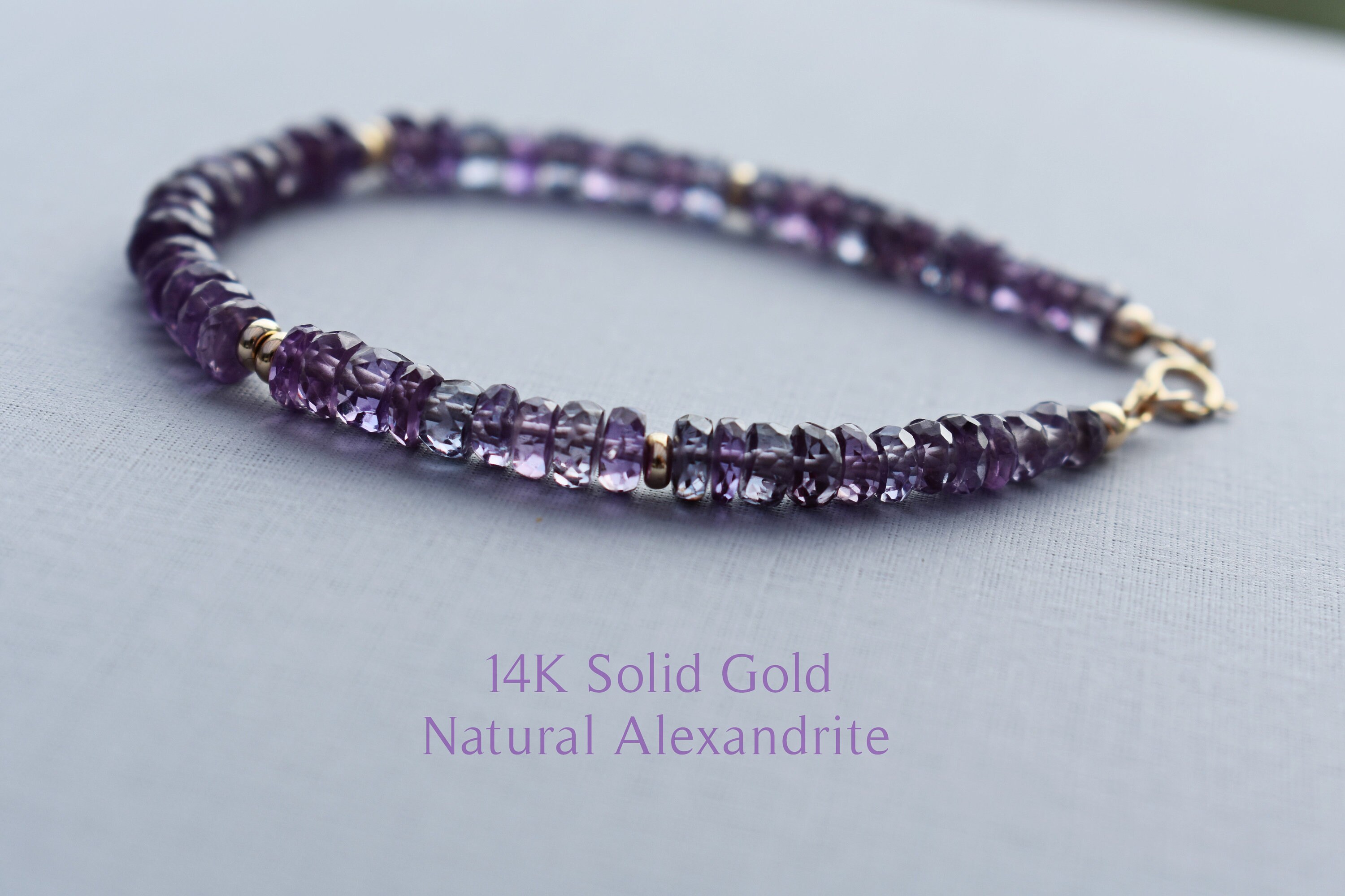 14K Solid Gold Alexandrite Bracelet - Natural Alexandrite Solid Gold ...