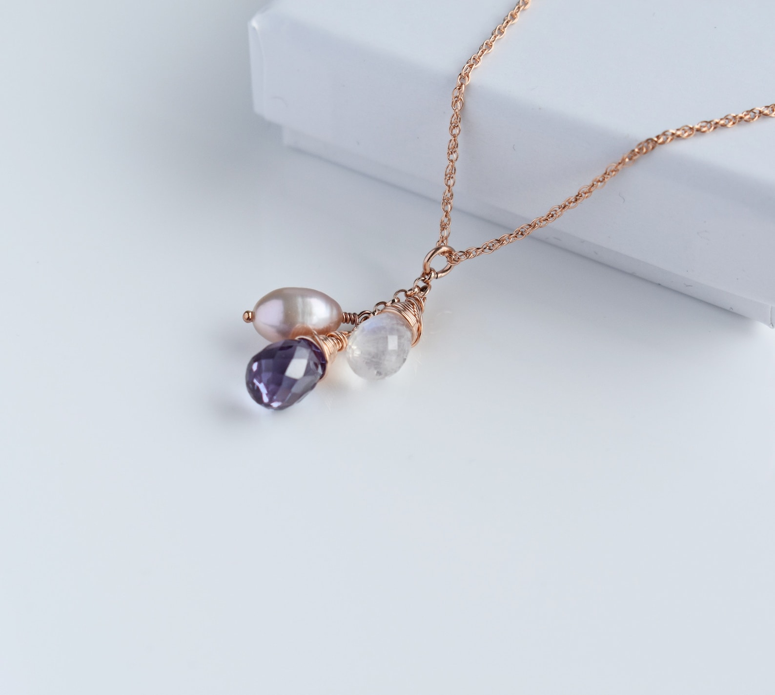 June Birthstone Handmade Rose Gold Pendant Alexandrite Moonstone and ...