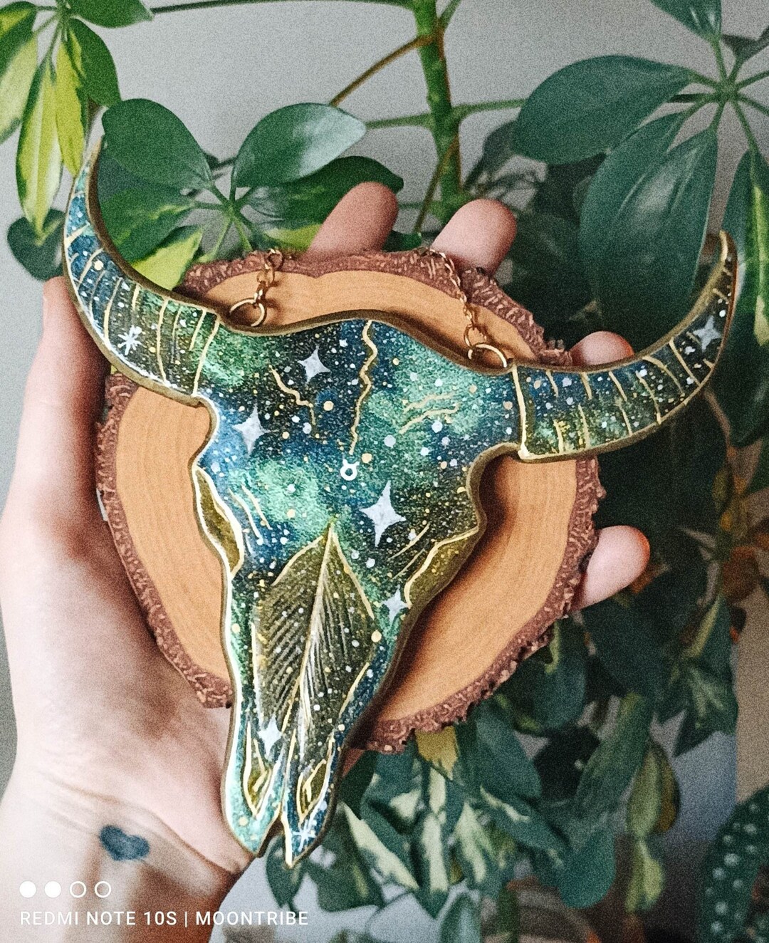 Taurus Zodiac Bull Skull Wall Hanging: Hand-painted Clay Ornament ...