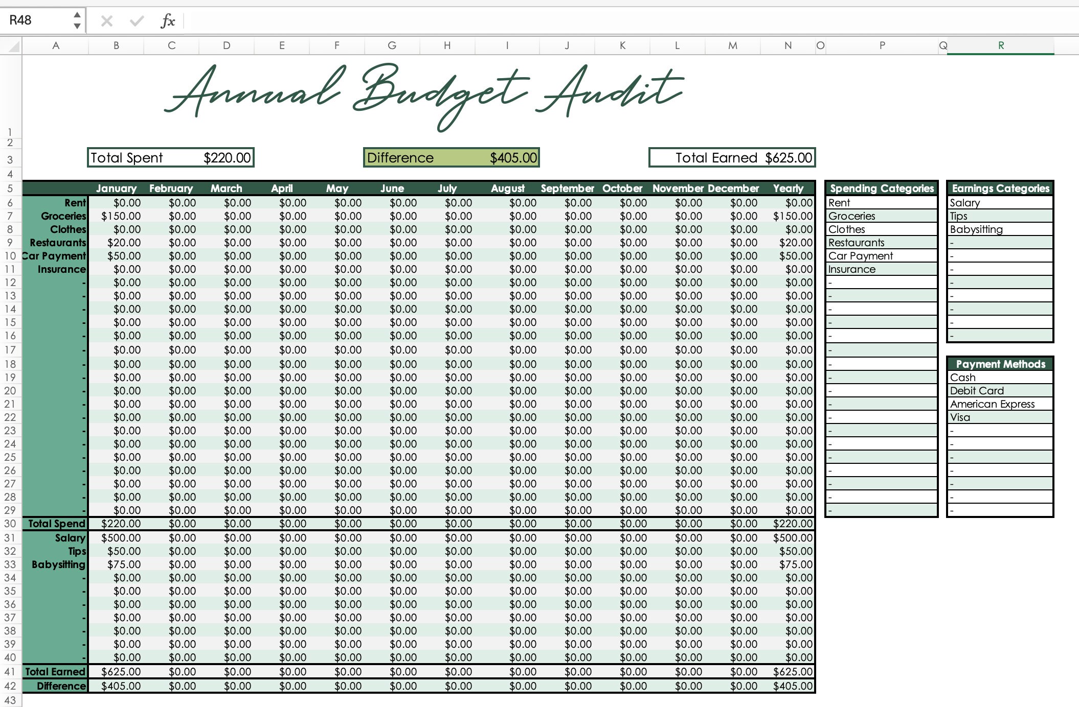 Annual Budget Spreadsheet - Etsy