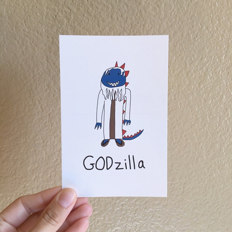 Godzilla Postcard Freddie Yeti Designs Funny Postcard Dinosaur Card ...