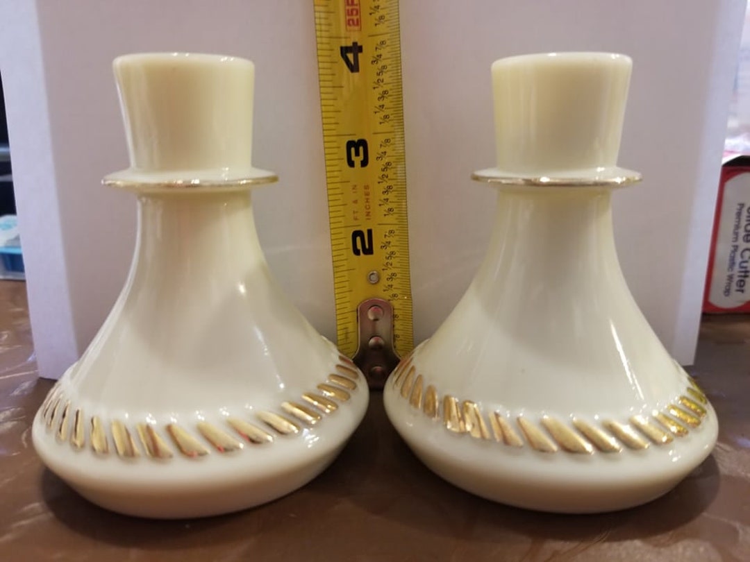 Vintage Pair Custard Glass Wheaton Ware Candle Holders Gold Trim - Etsy ...