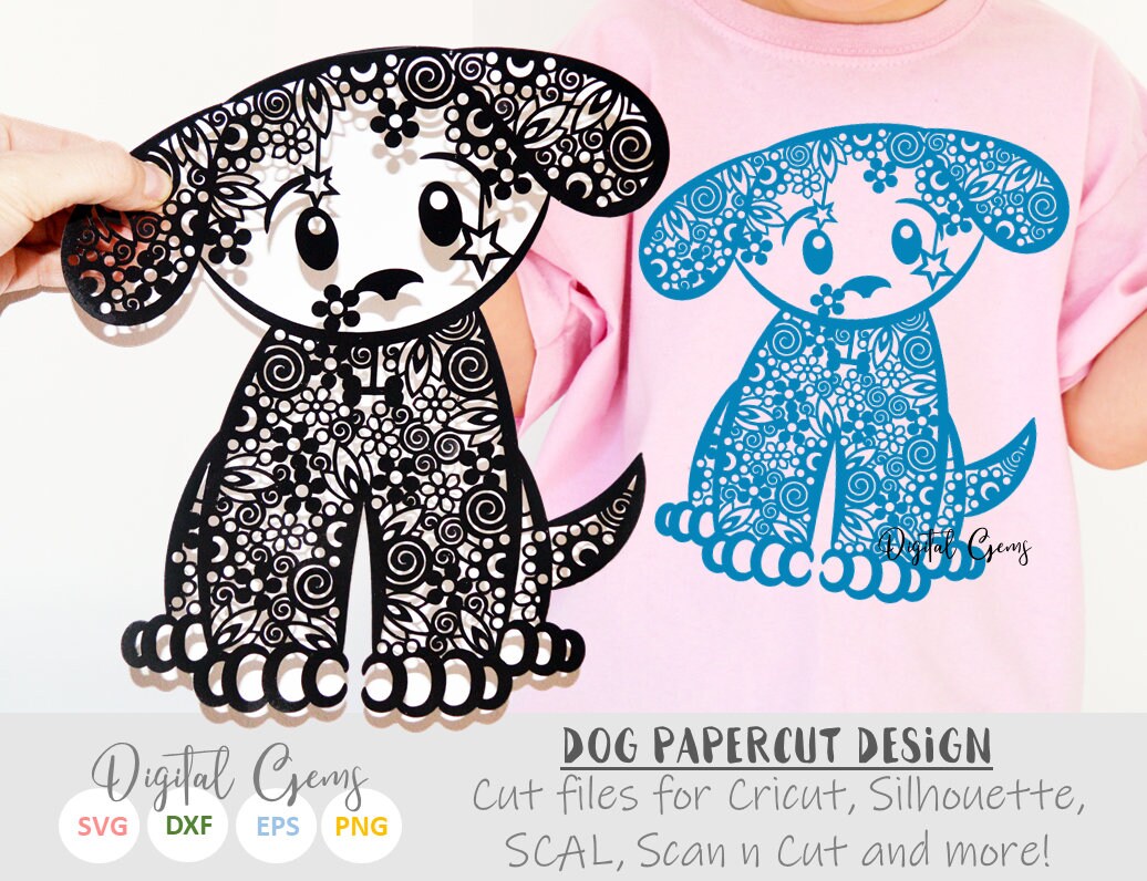 Zentangle Dog paper cut svg / dxf / eps / files and pdf / png | Etsy