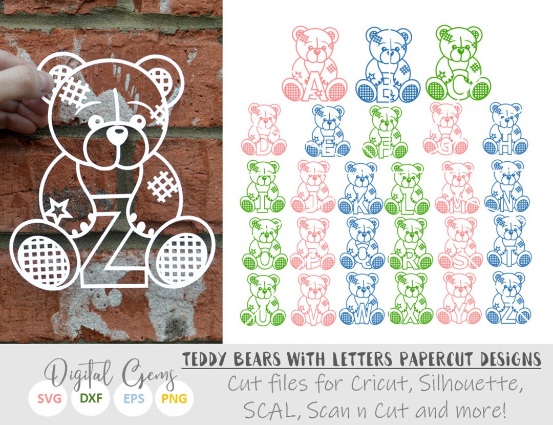Full Alphabet Teddy Bear Paper Cut Svg / Dxf / Eps / Files and Pdf ...
