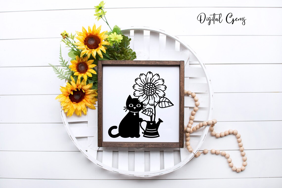 Cat Sunflower Design, Svg / Dxf / Eps / Png Files. Digital Download ...