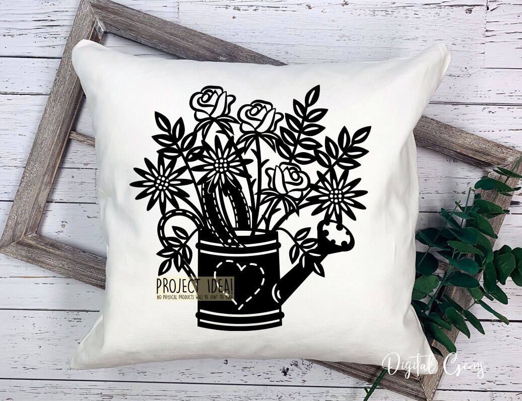 Watering Can With Flowers Paper Cut Design. Svg / Dxf / Eps Files and Pdf / Png Printable ...