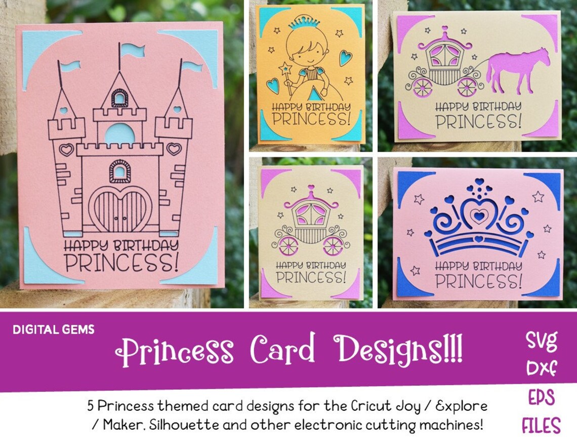 Princess Card Designs Svg / Dxf / Eps Files. Digital - Etsy