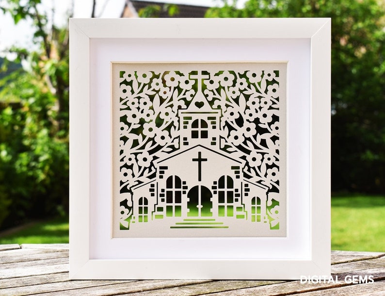 Church paper cut design. Christening / Baptism / Wedding / | Etsy