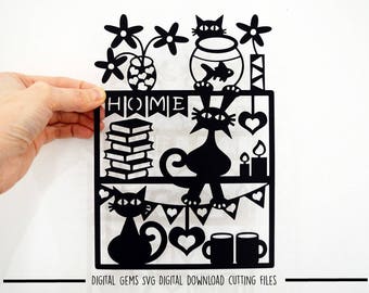 Cat Christmas Paper Cut Svg / Dxf /eps Files and Pdf / Png | Etsy