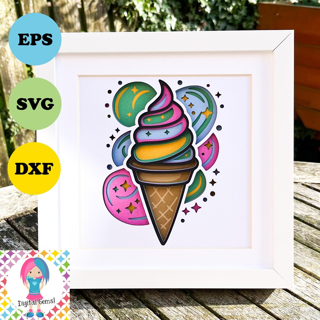 Ice Cream 3D Layered Paper Design Svg / Dxf / Eps Files. Digital ...