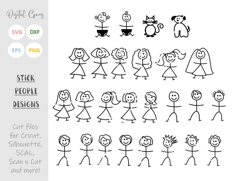 Stick People Svg / Dxf / Eps / Png Files. Digital Download. Compatible ...