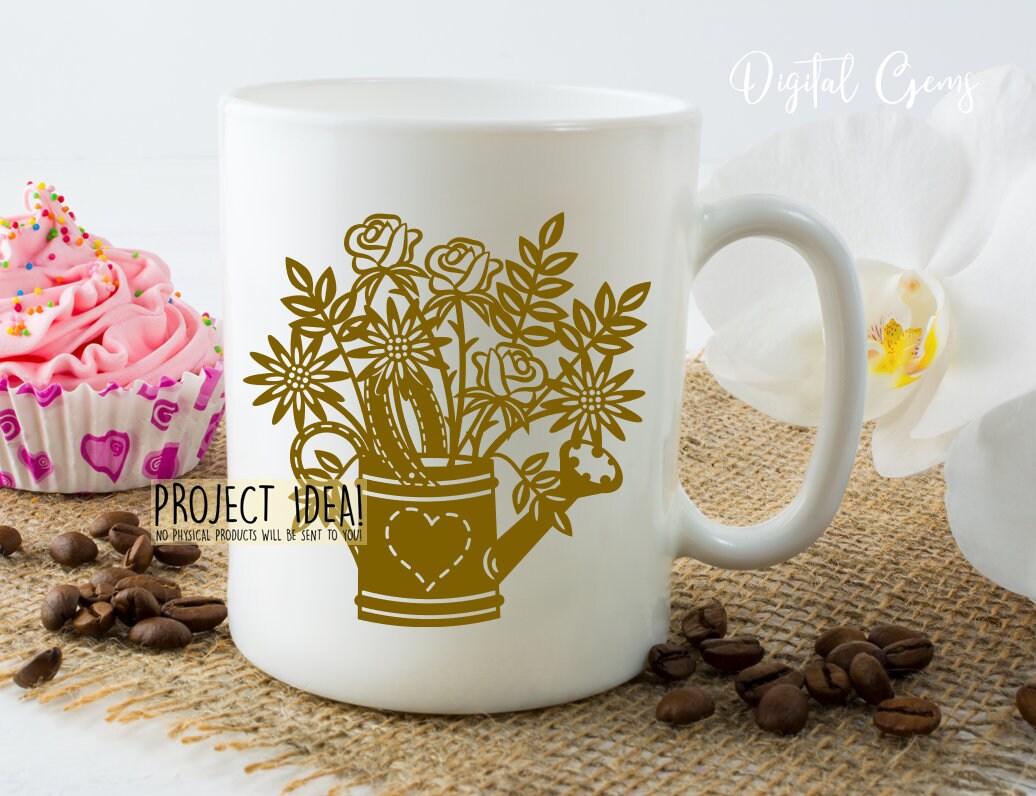 Watering Can With Flowers Paper Cut Design. Svg / Dxf / Eps Files and Pdf / Png Printable ...