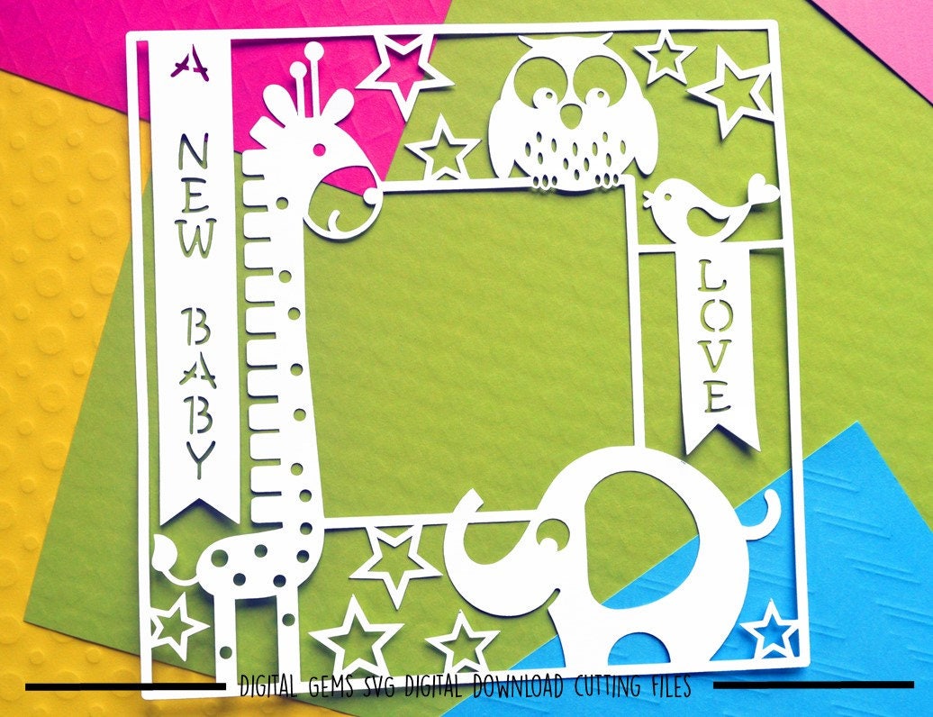 New baby animal photo frame paper cut svg / dxf / eps / files | Etsy
