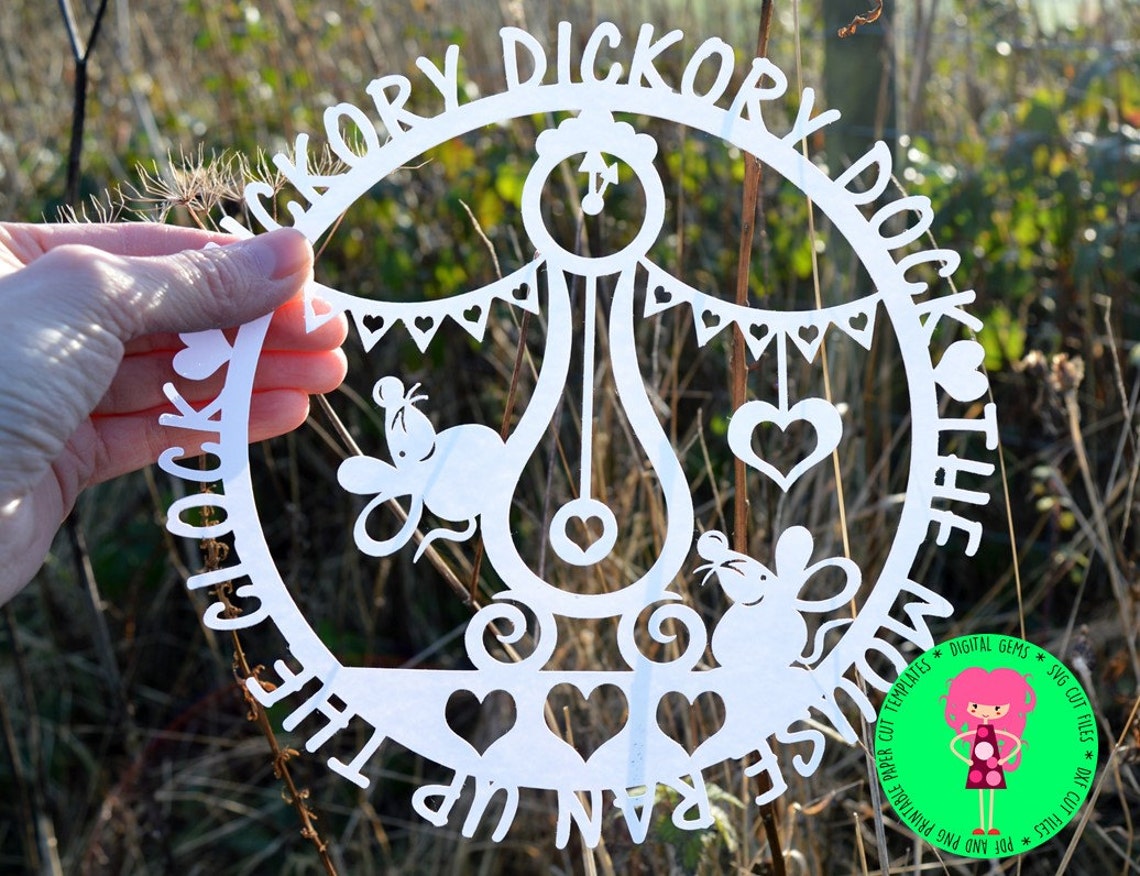 Hickory dickory dock paper cut design. svg / dxf / eps files | Etsy