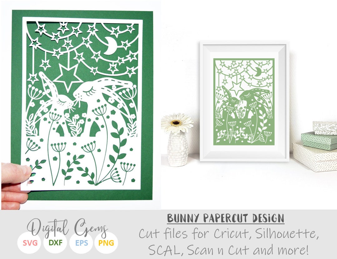 Rabbit Paper Cut Design Svg / Dxf / Eps / Files and Pdf / Png Printable ...