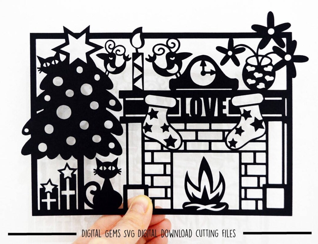 Cat Christmas Paper Cut Svg / Dxf /eps Files and Pdf / Png Printable ...