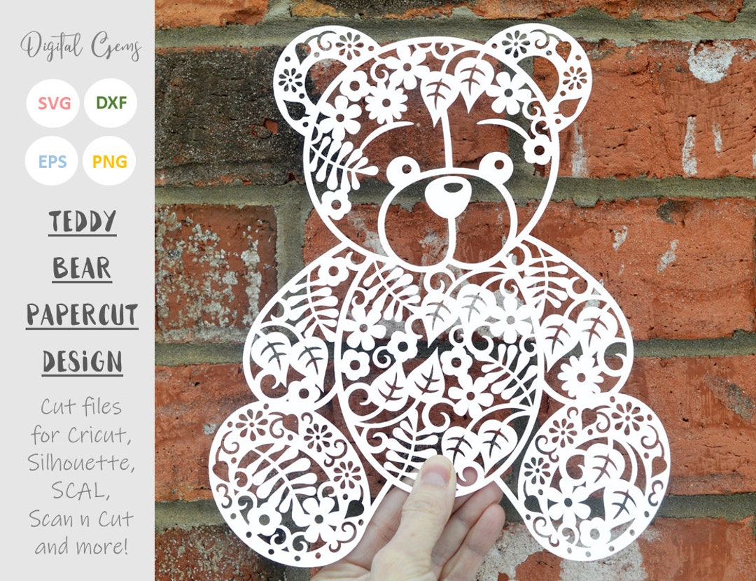 Floral Teddy Bear Paper Cut Svg / Dxf / Eps / Files and Pdf / Png ...