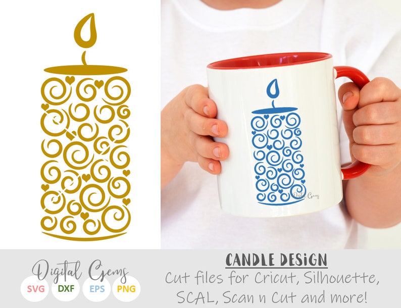 Candle With Swirls Svg / Dxf / Eps / Png Files. Digital Download ...