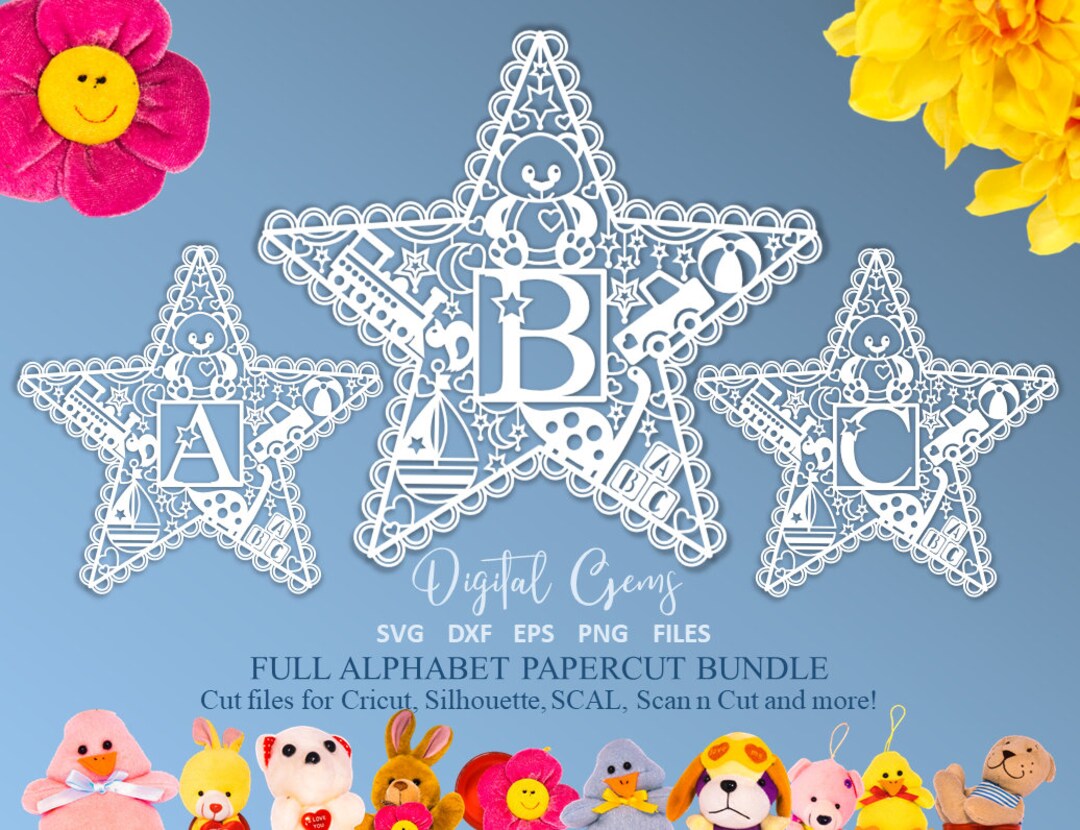 Alphabet, Kids Star Paper Cut Bundle Svg / Dxf / Eps / Png Files and ...