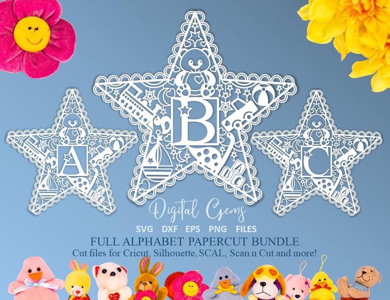 Alphabet, Kids Star Paper Cut Bundle Svg / Dxf / Eps / Png Files and ...