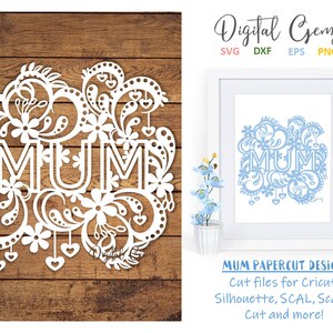 Mum, Mother Paper Cut Design. Svg / Dxf / Eps / Files and Pdf / Png ...