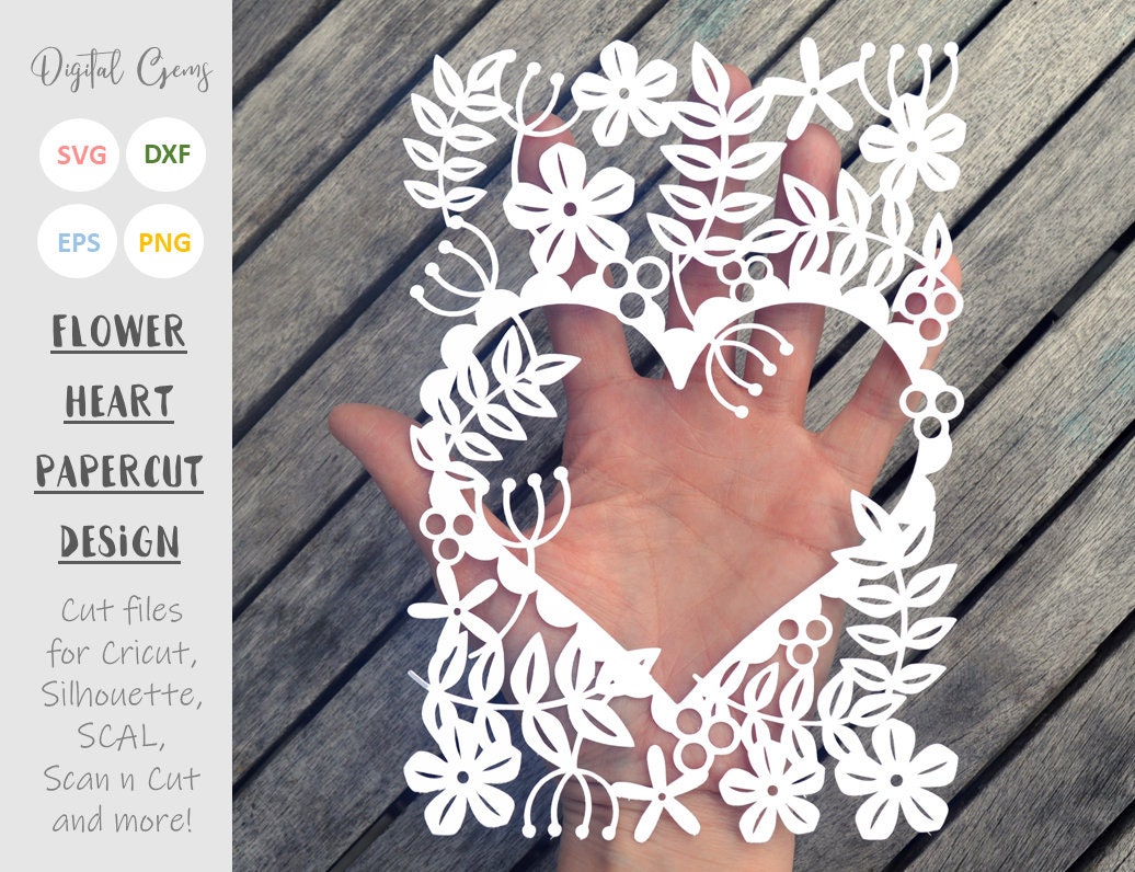 Heart of Flowers Paper Cut Svg / Dxf / Eps / Files, and Pdf / Png ...