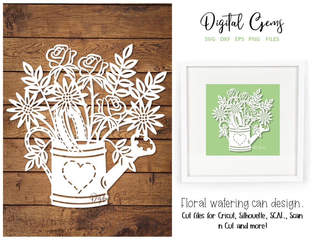 Watering Can With Flowers Paper Cut Design. Svg / Dxf / Eps Files and ...