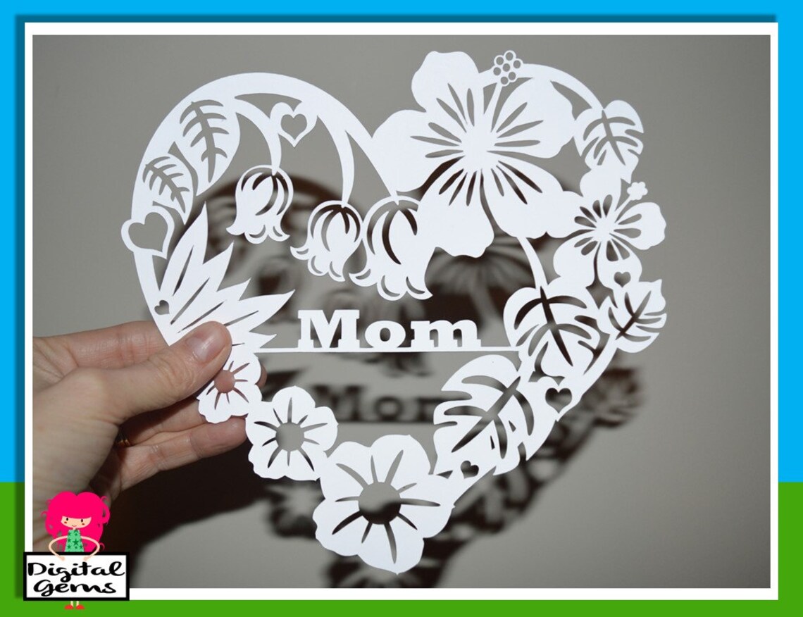Mom Heart Flower Papercut Template SVG / DXF Cutting File for - Etsy UK