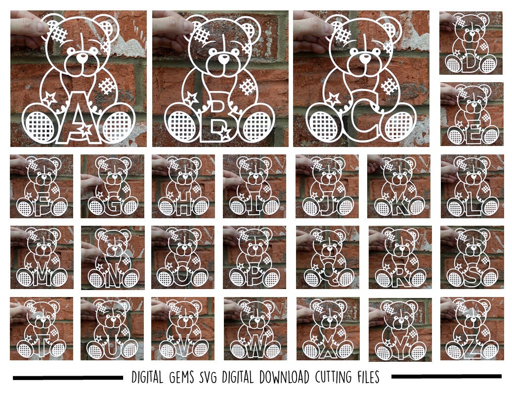Full Alphabet Teddy Bear Paper Cut Svg / Dxf / Eps / Files and Pdf ...