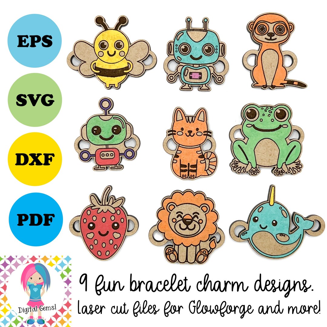 Animal and Robot Bracelet Charm Designs, 9 Laser Svg / Dxf / Eps / Pdf ...