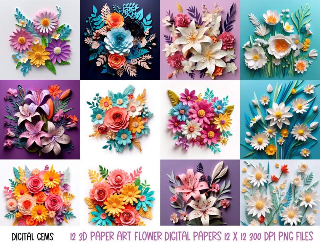 3D Flower Digital Paper Art Designs. - Etsy