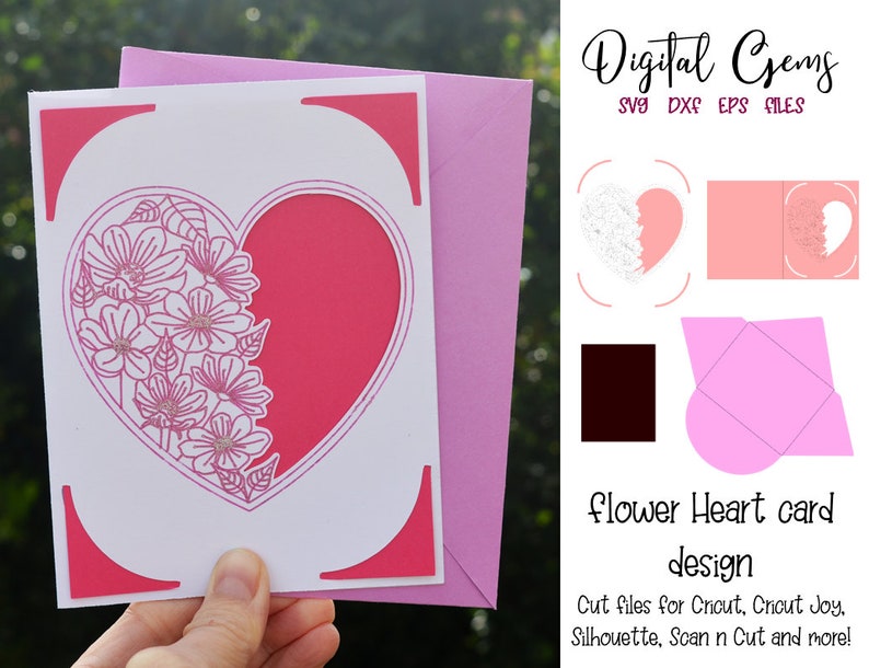 Flower heart card svg / dxf / eps files. Digital download. | Etsy